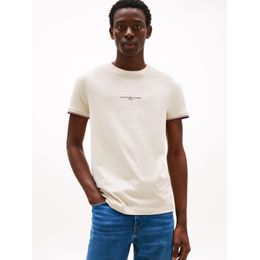 T-Shirt Tommy Hilfiger "TOMMY LOGO TIPPED TEE", Herren, Gr. XXL, beige (newsprint), Obermaterial: 100% Baumwolle, Rundhals, Shirts T-Shirt