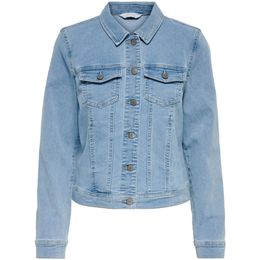 Jeansjacke Only "ONLWONDER &ndash; Jeansjacke in kurzer Form mit Stretch", Damen, Gr. M (38), blau (light blau), Denim/Jeans, Obermaterial: 70% Baumwolle, 21% Polyester, 8% Viskose, 1% Elasthan, unifarben, normal, Jacken Jeansjacke, figurbetont, casual, Denim, Baumwollmischung, Brusttaschen