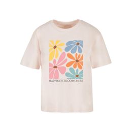 T-Shirt Merchcode "Merchcode Ladies Happiness Blooms Here Tee", Damen, Gr. L, pink, 100% Baumwolle, bedruckt, oversize, Rundhals, Shirts T-Shirt
