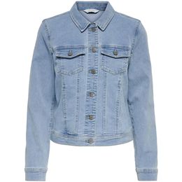 Jeansjacke Only "ONLWONDER &ndash; Jeansjacke in kurzer Form mit Stretch", Damen, Gr. XS (34), blau (light blau), Denim/Jeans, Obermaterial: 70% Baumwolle, 21% Polyester, 8% Viskose, 1% Elasthan, unifarben, normal, Jacken Jeansjacke, figurbetont, casual, Denim, Baumwollmischung, Brusttaschen
