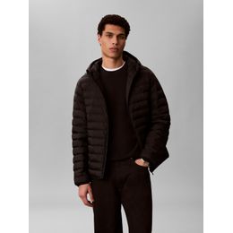 Funktionsjacke Calvin Klein "LS HOODED NYLON CHANNELED PUFFER", Herren, Gr. L, schwarz, Web, Obermaterial: 100% Polyamid, unifarben, regular fit normal, Rundhals, eingesetzt gerader Abschluss, Jacken Funktionsjacke, Regular fit, mit Rundhalsausschnitt