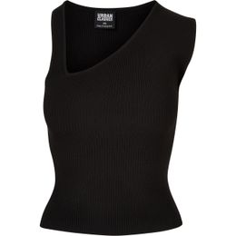 Tanktop Urban Classics "Urban Classics Damen Ladies Rib Knit Asymmetric Top", Damen, Gr. XS, schwarz, 35% Polyacryl, 35% Viskose, 30% Polyamid, unifarben, normal, Tops Tanktop