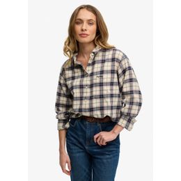 Karobluse Superdry "CHECK FLANNEL RELAXED SHIRT", Damen, Gr. L, sanftes wei&szlig; mix check, Web, Obermaterial: 100% Baumwolle, kariert, relaxed fit normal, Blusen Karobluse, Baumwolle, relaxed fit, aus weichem Flanell