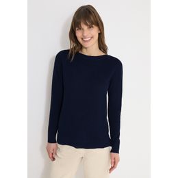 Strickpullover Cecil, Damen, Gr. L (42), deep denim blau melange, Web, 60% Baumwolle, 40% Viskose, unifarben, comfort fit normal, U-Boot-Ausschnitt, B&uuml;ndchen, Pullover Strickpullover, im soften Baumwoll-Mix