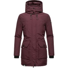 Winterjacke Navahoo "Blizzardstorm", Damen, Gr. M (38), rot (weinrot), Oberstoff: 70% Baumwolle, 30% Nylon; Futter: 100% Polyester; Wattierung: 100% Polyester; &Auml;rmelfutter: 100% Polyester, figurbetont Po-bedeckend, hoch geschlossener Ausschnitt, &Auml;rmel ohne &Auml;rmelschlitz Rippstrickb&uuml;ndchen, Jacken Winterjacke, Warm gef&uuml;tterter Wintermantel mit Kapuze