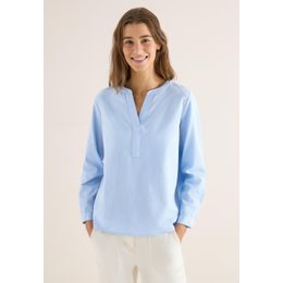 Langarmbluse Cecil, Damen, Gr. L (42), cloud blau, Web, 75% Baumwolle, 25% Modal, unifarben, normal normal, Rundhals, B&uuml;ndchen, Blusen, im soften Baumwoll-Mix