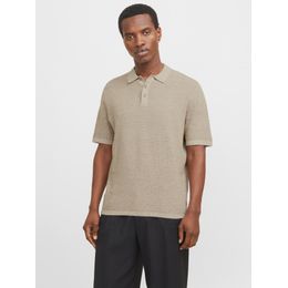 Jack & Jones Kurzarmpullover JACK & JONES "JJEGEORGE KNIT POLO SS SN", Herren, Gr. XS, wei&szlig; (coriander detail:with cloud dancer), Strick, Obermaterial: 85% Baumwolle, 15% Polyester, unifarben, relaxed fit taillenbedeckt, ohne Ausschnitt, B&uuml;ndchen, Pullover, mit Polo Kragen
