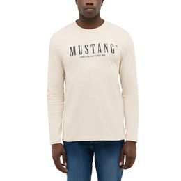 Langarmshirt Mustang "Style Asheville", Herren, Gr. XL, beige (oatmeal), Jersey, Obermaterial: 100% Baumwolle, bedruckt, regular fit normal, Rundhals, Shirts Langarmshirt, Auch ideal zum Unterziehen