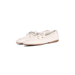 Bootsschuh Tommy Hilfiger "TH SLEEK LEATHER BOAT SHOE", Damen, Gr. 38, creme, Nappaleder, unifarben, Schuhe Bootsschuh, Bootsschuh, Businessschuh mit Blockabsatz und &Ouml;sen mit Durchzug