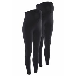 Umstandshose Neun Monate "2 St&uuml;ck Umstands-Hosen f&uuml;r Schwangerschaft und Stillzeit", Damen, Gr. 44/46, N-Gr, schwarz, Jersey, Obermaterial: 95% Baumwolle, 5% Elasthan, unifarben, Basic, figurbetont 7/8-L&auml;nge, Hosen Umstandshose, 2er Pack Leggings f&uuml;r Schwangerschaft & Stillzeit