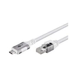 goobay Ethernet-Kabel USB-C 3.2 Gen2 Stecker > RJ-45 Stecker, LAN-Adapter wei&szlig;, 2 Meter, geflochtener Textilmantel