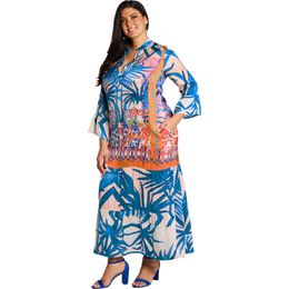 sheego loves miss goodlife sheego Gro&szlig;e Gr&ouml;&szlig;en Volantkleid in Maxil&auml;nge, ecru-mittelblau-bedruckt, Gr&ouml;&szlig;e 54 - Damen