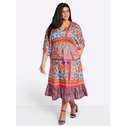 sheego loves miss goodlife sheego Gro&szlig;e Gr&ouml;&szlig;en Blumenkleid mit luftigen Halb&auml;rmeln, orange-mittelblau-bedruckt, Gr&ouml;&szlig;e 44 - Damen