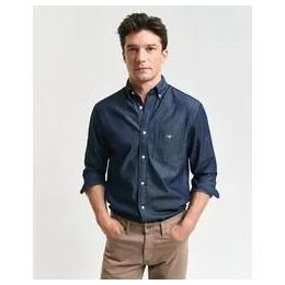 Langarmhemd Gant "Regular Fit Denimhemd Jeanshemd pflegeleicht", Herren, Gr. 3XL, N-Gr, blau (schwarz indigo), Web, Obermaterial: 100% Baumwolle, regular fit, Hemden