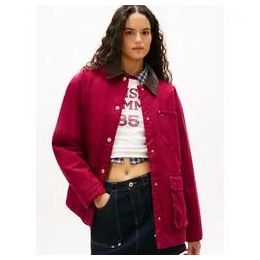 Tommy Hilfiger Outdoorjacke TOMMY JEANS "TJW TWILL JACKET CORD COLLAR", Damen, Gr. XL (42), lavish cerise, Web, Obermaterial: 100% Baumwolle, unifarben, regular fit, Jacken Outdoorjacke