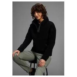 Fleecepullover Kangaroos, Damen, Gr. 48/50, schwarz, Fleece, Obermaterial: 100% Polyester, gemustert, oversize h&uuml;ftbedeckend, Sweatshirts Fleecepullover, aus kuscheligem Sherpa Fleece, Half-zip