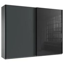 Kleiderschrank wimex "Tilburg, Metallgriffe, Made in Germany", schwarz (grafit, durchg&auml;ngige t&uuml;rfront glas schwarz, &acirc;bsetzung grafit), B:225cm H:208cm T:65cm, Holzwerkstoff, Schr&auml;nke, Kleiderschrank, mit Schwebet&uuml;ren, jeweils 1 Glaselement, 180, 225 oder 270cm breit