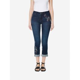 Koroshi Jeans Damen Gr&ouml;&szlig;e 34 hellbeige / blue denim / smaragd / rot