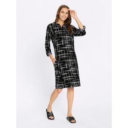WITT Damen Druckkleid mit Krempel&auml;rmeln, schwarz-wei&szlig;-bedruckt, Gr&ouml;&szlig;e 42