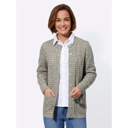 WITT Damen Ajourstrickjacke mit Schmuckkn&ouml;pfen, kalkmint-meliert, Gr&ouml;&szlig;e 38