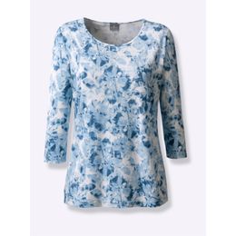 WITT Damen 3/4-Arm-Shirt im Digitalprint, hellblau-jeansblau-bedruckt, Gr&ouml;&szlig;e 38