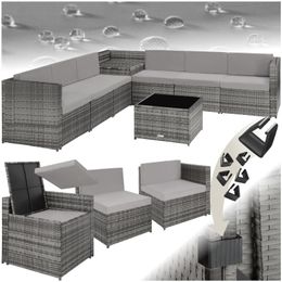 TecTake&reg; Rattan Lounge, f&uuml;r 6 Personen, gro&szlig;e Aufbewahrungsbox, mit Sicherheitsglasplatte