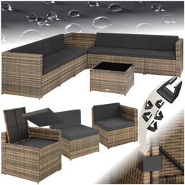 TecTake&reg; Rattan Lounge, f&uuml;r 6 Personen, gro&szlig;e Aufbewahrungsbox, mit Sicherheitsglasplatte