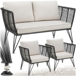 TecTake&reg; Garten-Loungeset, Polyrattan im Rope-Design, abnehmbare Polyesterbez&uuml;ge, h&ouml;henverstellbare F&uuml;&szlig;e