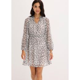 bonprix Chiffonkleid, wei&szlig;, Gr.50, Feminines Kleid mit tollem Druck