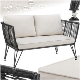 TecTake&reg; Garten-Loungesofa, rundes Polyrattan im Rope-Design, abnehmbare Polyesterbez&uuml;ge, 131 x 67 x 71 cm