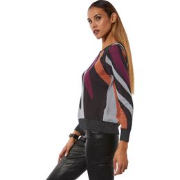 Heine Damen Jacquard-Pullover, Schwarz, Gr. 42, V-Ausschnitt Pullover, Material: Leinen