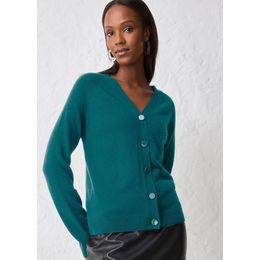 bonprix Cashmerestrickjacke mit Good Cashmere Standard&reg;-Anteil, petrol, Gr.36/38 (S), Strickjacke mit Metallkn&ouml;pfen aus edlem Kaschmir und hochwertiger Merinowolle, aus Kaschmir,Merino