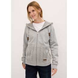 bonprix Sweatjacke mit Strickkapuze und Tasche, grau, Gr.52/54 (XXL), Sweatjacke mit sch&ouml;nen Strick- und Lederimitat-Details, 85% Baumwolle