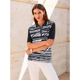 WITT Damen Polopullover mit Rei&szlig;verschluss, schwarz-wei&szlig;-gemustert, Gr&ouml;&szlig;e 38