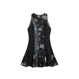 Desigual Flared dress with flowers Damen Gr&ouml;&szlig;e 42 blau / grau / schwarz Winterkleid
