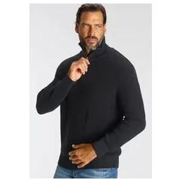 H.I.S. Troyer H.I.S, Herren, Gr. XXL (60/62), schwarz, Strick, Obermaterial: 50% Baumwolle, 50% Polyacryl, unifarben, Basic, normal, Rippstrickb&uuml;ndchen, Pullover Troyer, mit Logo-Rei&szlig;verschluss