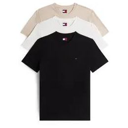 Tommy Hilfiger T-Shirt TOMMY JEANS "TJM EXTRA SLIM 3 PACK", Herren, Gr. 4XL, schwarz, gulf sand, ecru, Single Jersey, Obermaterial: 100% Baumwolle, slim fit normal, Rundhals, eingesetzt abgesteppte Kante, Shirts T-Shirt, Mit Rundhalsausschnitt