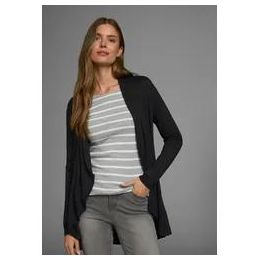 Shirtjacke BOYSEN'S, Damen, Gr. 34 (XS), schwarz, Jersey, Obermaterial: 95% Viskose, 5% Elasthan, gestreift, mehrfarbig, meliert, Basic, figurumspielend h&uuml;ftlang, V-Ausschnitt, Shirts Shirtjacke, Langarm, mit Schalkragen, aus elastischem Jersey