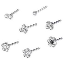 Nasenpiercing-Set Firetti "Multipack Schmuck Geschenk Edelstahl Piercing Nasenstecker Flower", schwarz (edelstahlfarben, kristallwei&szlig;, schwarz, kristallwei&szlig;, schwarz), Piercings, Damen, Edelstahl, mit Preciosa Crystal