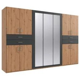 Kleiderschrank wimex "Taiga Kleiderschrank mit Spiegel OTTOs Choice Topseller", grau (artisaneichefarben, graphit), B:313cm H:210cm T:58cm, Schr&auml;nke, Kleiderschrank, mit Schubladen auf bequemer H&ouml;he, Topseller