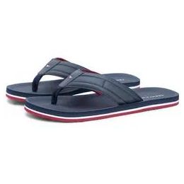 Zehentrenner Tommy Hilfiger "HILFIGER PADDED BEACH SANDAL", Herren, Gr. 46, dunkelblau, Lederimitat, unifarben, Schuhe Zehentrenner, Sommerschuh, Flats, Strandschuh mit Ziersteppung