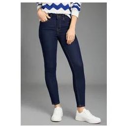 Slim-fit-Jeans Kangaroos "CROPPED HIGH WAIST SLIM FIT", Damen, Gr. 32, N-Gr, blau (rinsed), Denim/Jeans, , clean, Basic, extraeng kn&ouml;chellang, Jeans Slim-fit-Jeans, schmale Passform, R&ouml;hrenjeans, trendige Used-Waschung