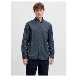 Jack & Jones Langarmhemd JACK & JONES "JPRBLUBARKLEY FLANNEL X-MAS L/S SHIRT CH", Herren, Gr. S, N-Gr, schwarz navy, Web, Obermaterial: 100% Baumwolle, kariert, regular fit, Hemden