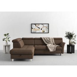 Sit & More Ecksofa SIT & MORE, B:252cm T:216cm, braun, 100% Polyester, Wohnzimmer, Sofas, "Marano L-Form", inklusive Kopfteilverstellung, wahlweise mit