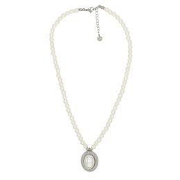 Damen Kette mit Anh&auml;nger "Timeless Pearl", silber, Basic, Collezione Alessandro, Metall, Halsketten, Ovaler Anh&auml;nger im Vintage-Stil