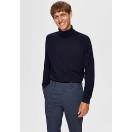 Selected Herren Rollkragenpullover "SLHBERG ROLL NECK NOOS", blau, Gr. XXL, unifarben, Strick, Obermaterial: 100% Baumwolle, Pullover