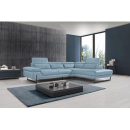 Ecksofa Egoitaliano, B:284cm H:95cm T:108cm, blau, Luxus-Microfaser (100% Polyester) Leder &raquo;BULL&laquo; (echtes Rindsleder). Geschliffenes, pigmentiertes