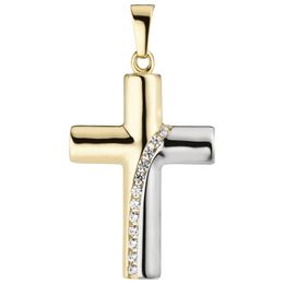 Jobo Damen Kreuzanh&auml;nger "Anh&auml;nger Kreuz", Gelbgold 333, gold, Gelbgold 333, Schmuckanh&auml;nger, 333 Gold bicolor mit 12 Zirkonia