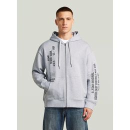 G-Star Raw Longpullover G-STAR "Stencil Relaxed Hoodie Zip Sweatshirt", Herren, Gr. L, light grau htr, Pullover Longpullover