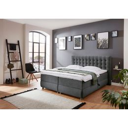 Boxspringbett, B:202cm L:238cm, grau, ATLANTIC HOME COLLECTION, Bettrahmen und seitliche Einfassung der Matratzen: pflegeleichter Strukturstoff (100%